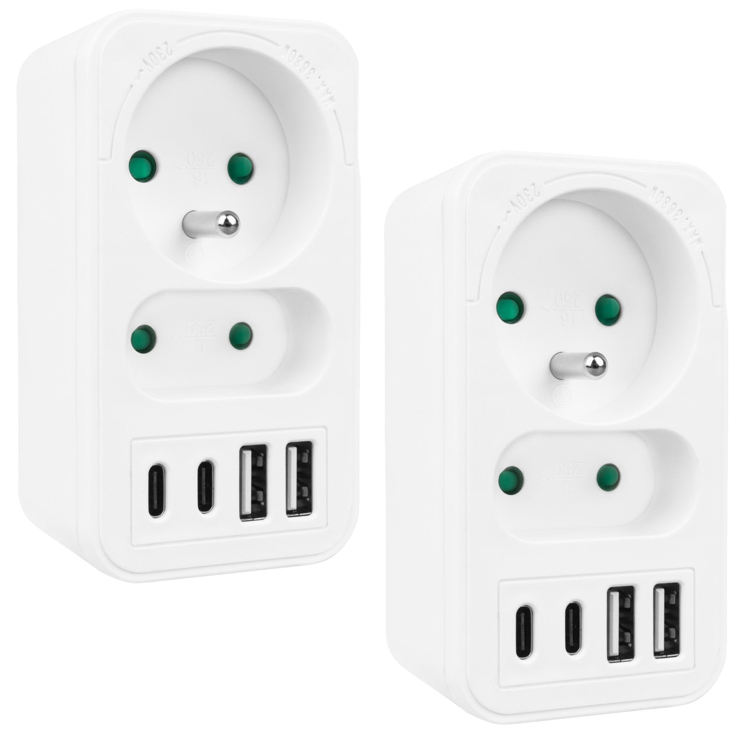 Maclean Stromsteckdose x2 + 4xUSB, Splitter mit 2 Steckdosen, 2xUSB A ...